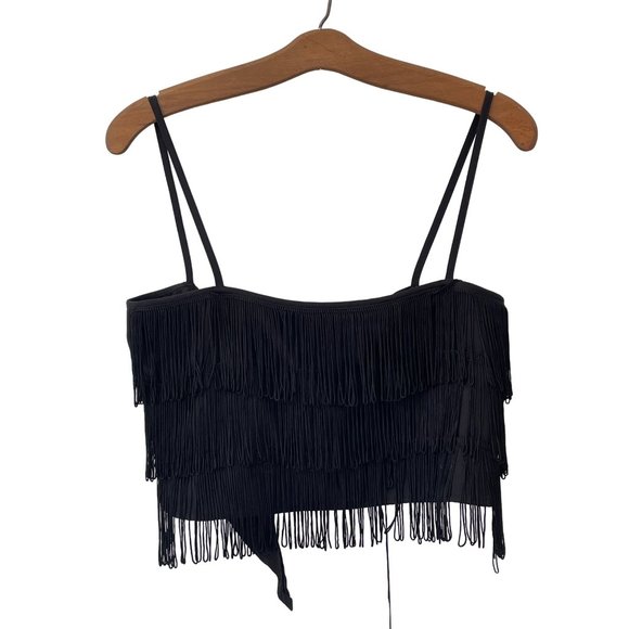 Dee Elly | Tops | Dee Elly Fringe Crop Top Women S Black Chic Summer ...